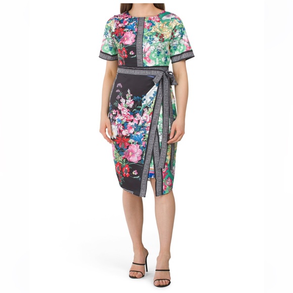 Dalia Macphee | Dresses | Last Chancedalia Macpheefloral Border Print Wrap Front Midi Dress ...